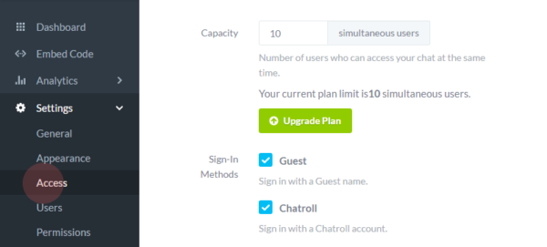 Setting your chat’s capacity limit — Chatroll Support