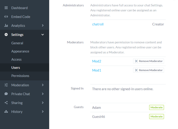 Managing users — Chatroll Support